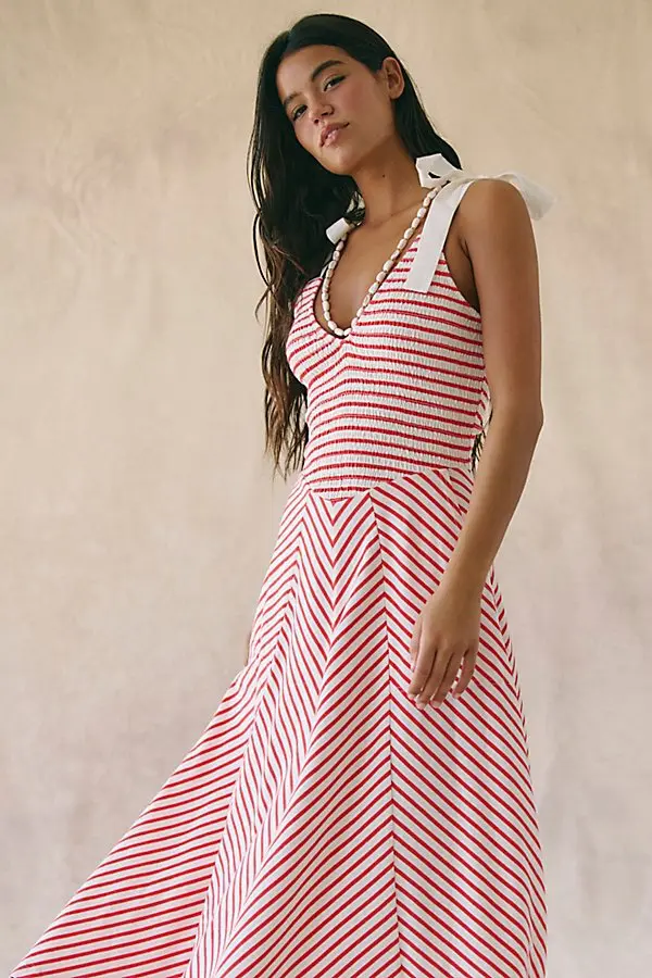 Free People Cecelia Midi Dress - Fiery Red Combo