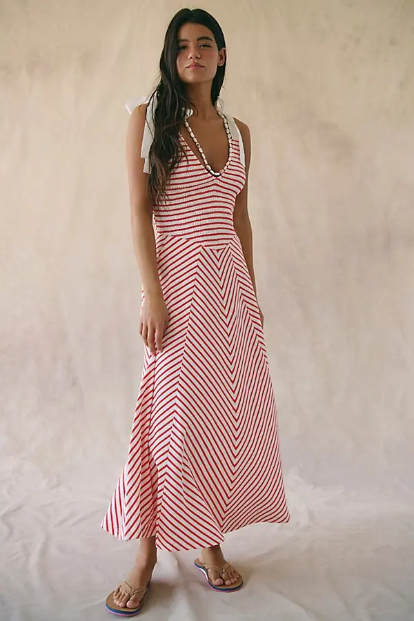 Free People Cecelia Midi Dress - Fiery Red Combo