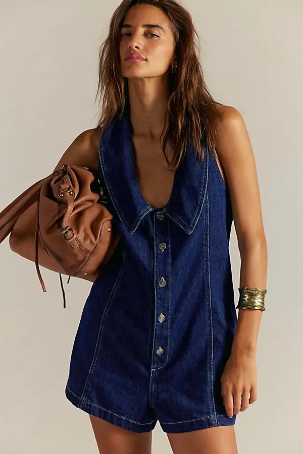 Free People We The Free Dover Denim Playsuit - Blue Raspberry