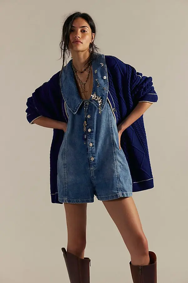 Free People We The Free Dover Denim Playsuit - Candy