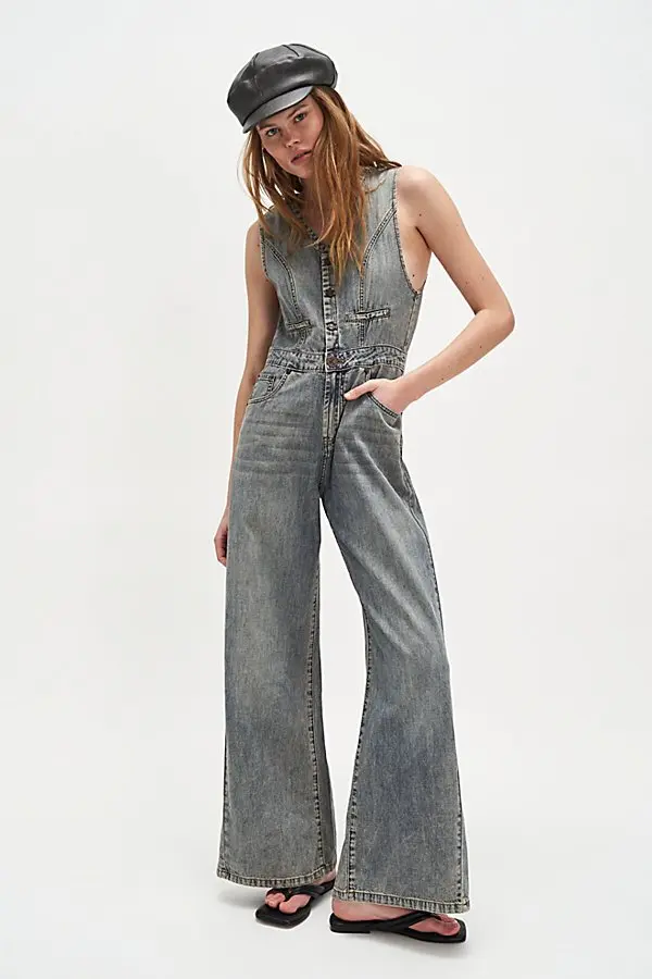 ONETEASPOON Love Machine Denim Jumpsuit - Dirty Blue