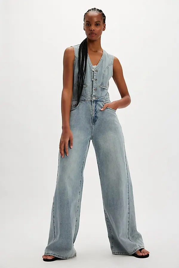 ONETEASPOON Love Machine Denim Jumpsuit - Soft Blue