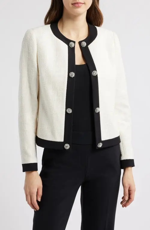 Anne Klein Contrast Trim Tweed Cardigan