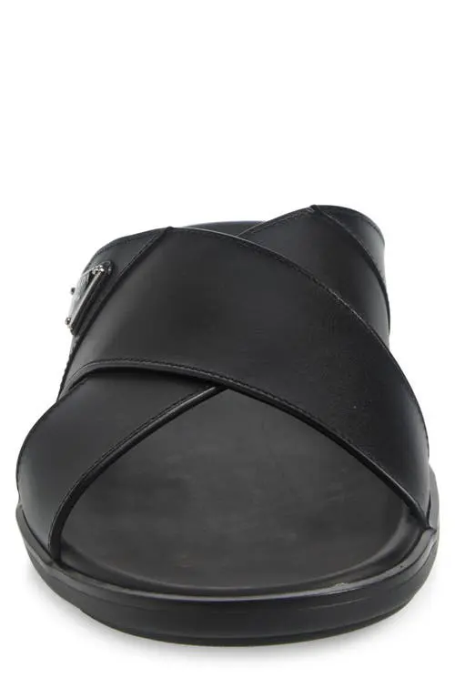 Prada Criss-cross Leather Slide Sandal - Nero