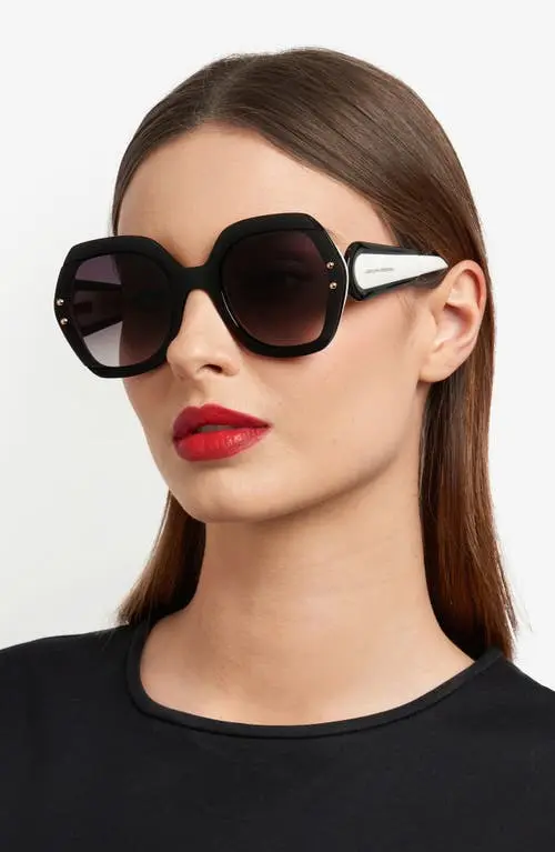 Carolina Herrera 61mm Geometric Sunglasses - Black White/ Brown Sf