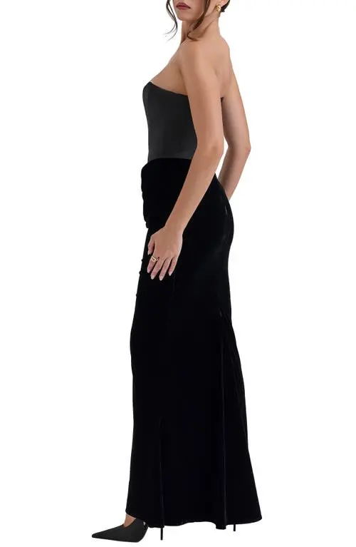 House Of Cb Strapless Satin Maxi Dress - Black | Editorialist
