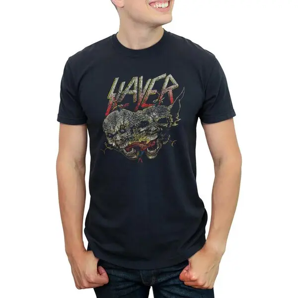 SLAYER Demon Faces Distressed Short Sleeve Graphic T-shirt