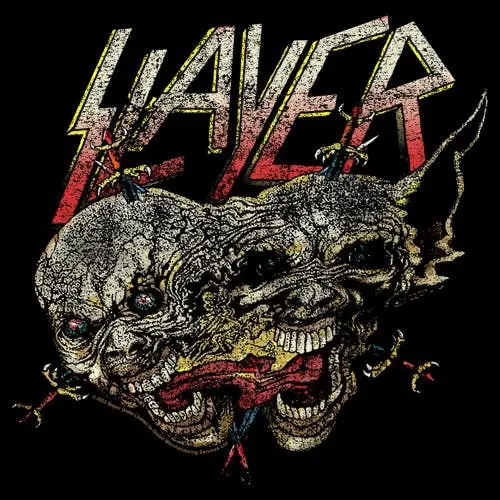 SLAYER Demon Faces Distressed Short Sleeve Graphic T-shirt