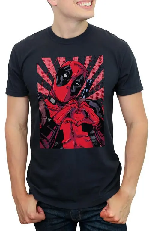 MARVEL Deadpool Hand Heart Poster Graphic T-shirt - Black