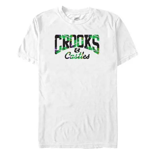 CROOKS & CASTLES Black Tropical Print Graphic T-shirt - White