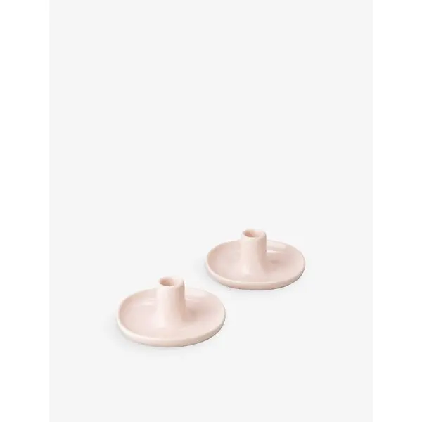 FABLE Large Ceramic Stoneware Candle Holders Set Of Two - Blush Pink