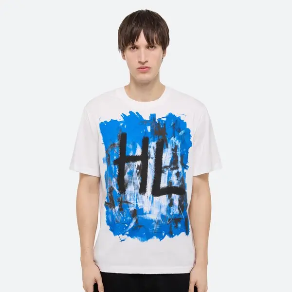 Helmut Lang Blue Scribble Logo Tee - White/blue
