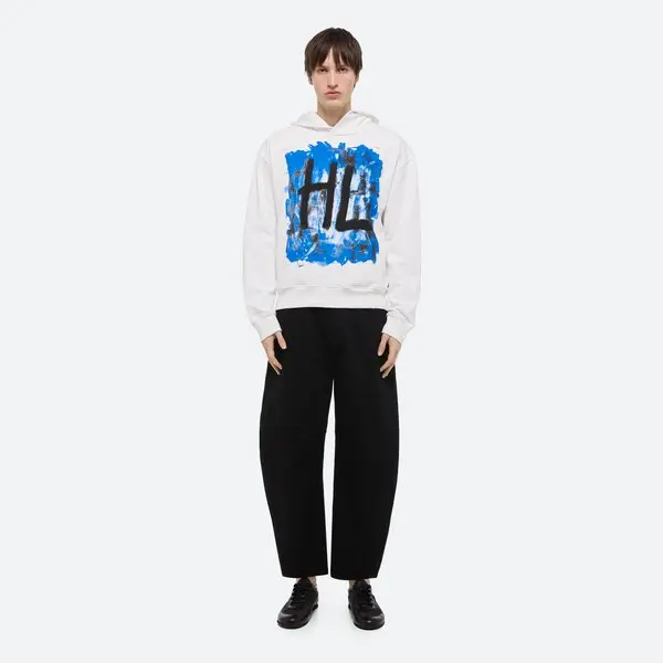Helmut Lang Blue Scribble Logo Hoodie - White/blue