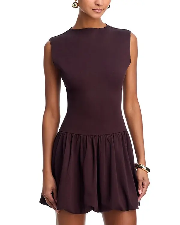 Aqua Ponte Bubble Mini Dress - Brown
