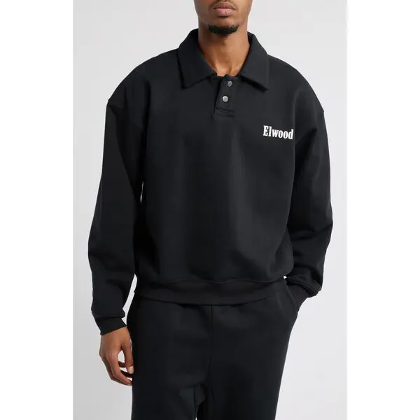 ELWOOD Heavyweight Fleece Polo Collar Sweatshirt - Coal