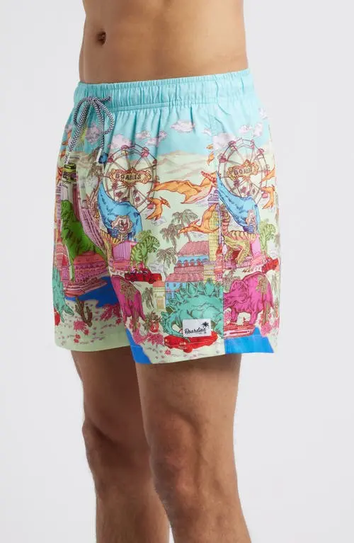 BOARDIES Dino Takeover Mid Length Swim Trunks - Blue Multi
