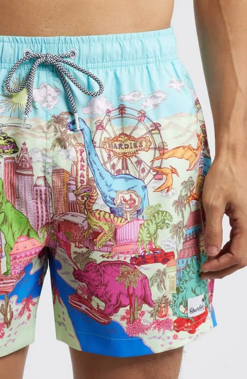 BOARDIES Dino Takeover Mid Length Swim Trunks - Blue Multi