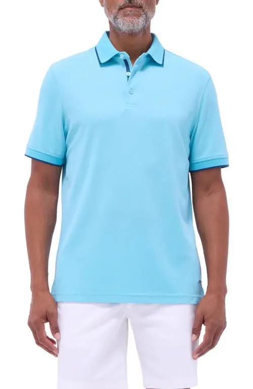 Bugatchi Tipped Piqué Polo - Turquoise