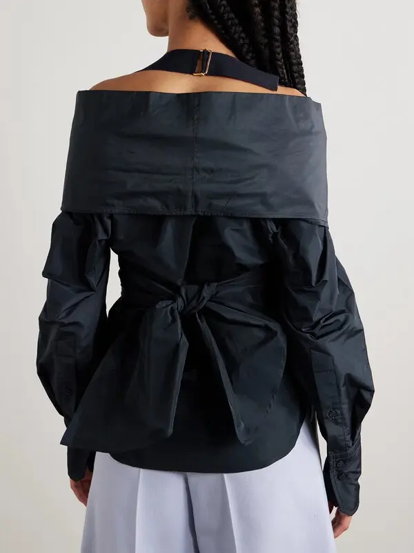 PATOU Off-the-shoulder Wrap-effect Sateen Blouse