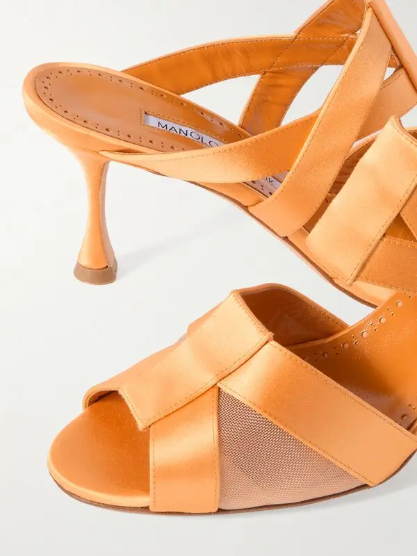 Manolo Blahnik Beydari 70 Tulle-trimmed Satin Sandals