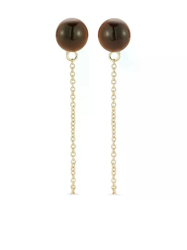 Mateo 14kt Yellow Gold Tiger Eye Drop Earrings - Brown