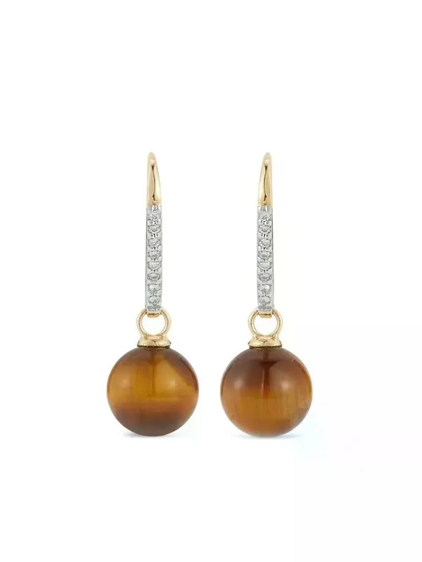 Mateo 14kt Yellow Tiger Eye And Diamond Drop Earrings - Gold