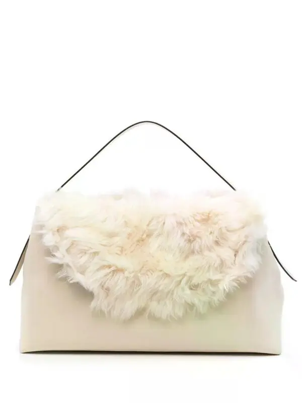 TOTEME Shearling Trim Tote - White