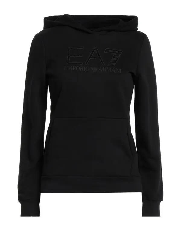 EA7 Hooded French Terry Sweatshirt With Appliqués - Black