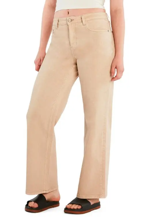 HINT OF BLU Clever Ripped High Waist Wide Leg Jeans - Toffee Light