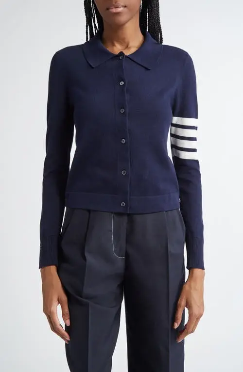 Thom Browne 4-bar Jersey Stitch Cardigan - Navy