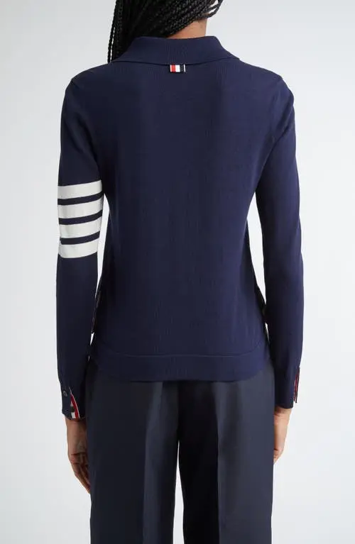 Thom Browne 4-bar Jersey Stitch Cardigan - Navy