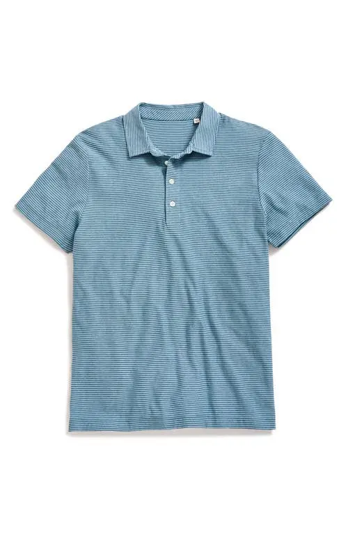 Billy Reid Pensacolo Stripe Polo - Steel Blue/ Carbon Blue