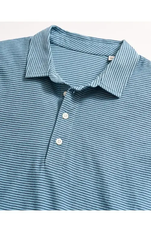 Billy Reid Pensacolo Stripe Polo - Steel Blue/ Carbon Blue