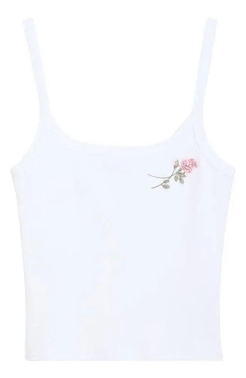 FLORENCE BY MILLS Rose Embroidered Rib Tank - White/pink Rose