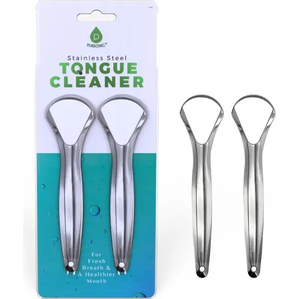 PURSONIC Stainless Steel Tongue Cleaner 2 Pack - Silver