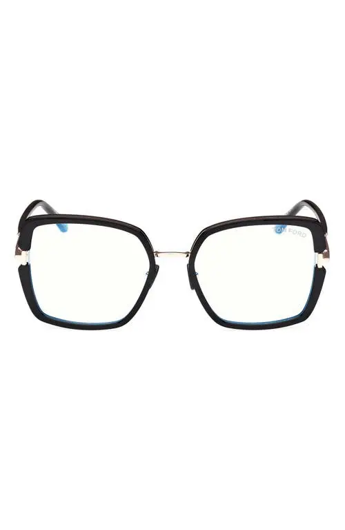 TOM FORD 55mm Square Optical Glasses - Black Rose Gold / T Logo
