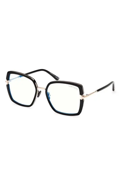 TOM FORD 55mm Square Optical Glasses - Black Rose Gold / T Logo