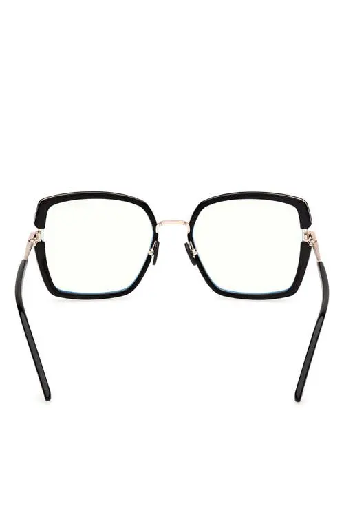 TOM FORD 55mm Square Optical Glasses - Black Rose Gold / T Logo