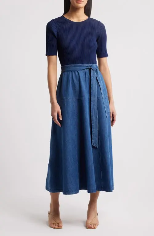 ZOE AND CLAIRE Mixed Media Midi Dress
