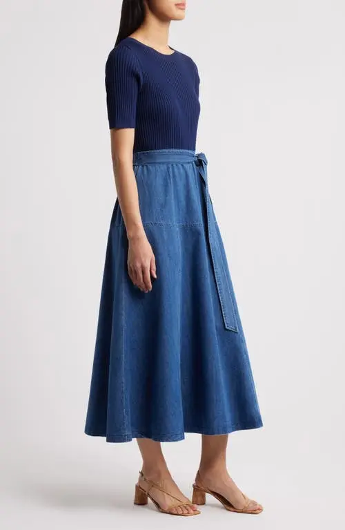 ZOE AND CLAIRE Mixed Media Midi Dress