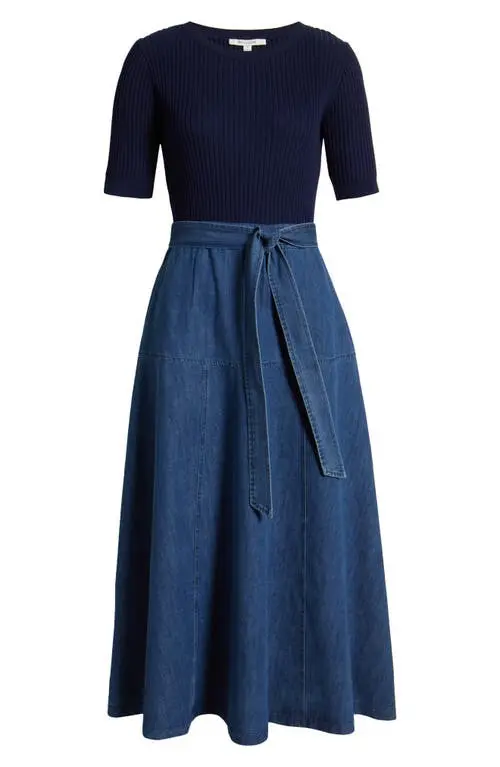 ZOE AND CLAIRE Mixed Media Midi Dress