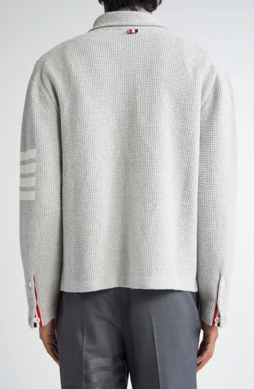 Thom Browne 4-bar Waffle Knit Jacket - Light Grey