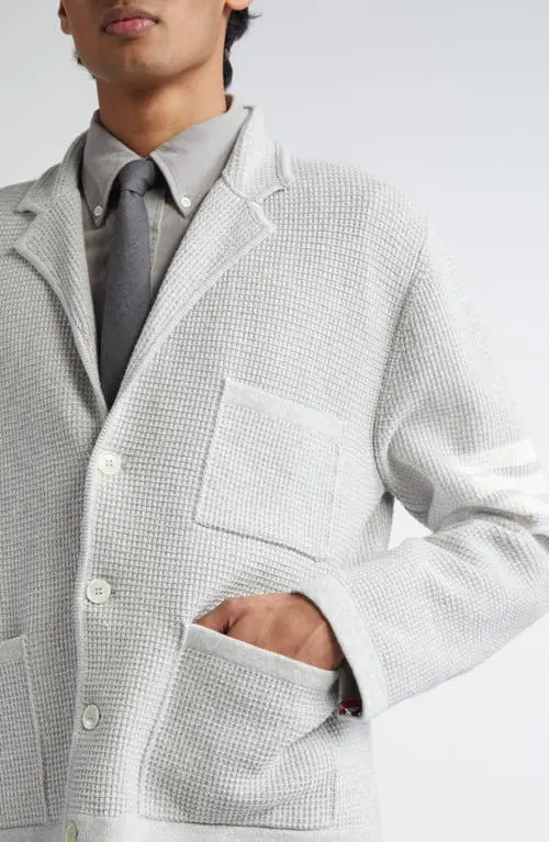 Thom Browne 4-bar Waffle Knit Jacket - Light Grey