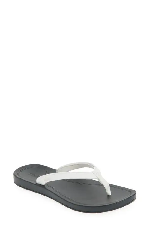Olukai Uiki Flip Flop - Bright White / Lava Rock