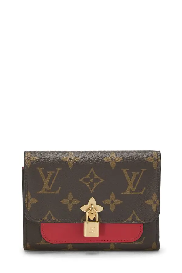 LOUIS VUITTON Monogram Flower Lock Compact Wallet - Red