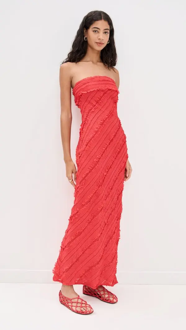 Endless Rose Strapless Ruffled Maxi Dress - Red