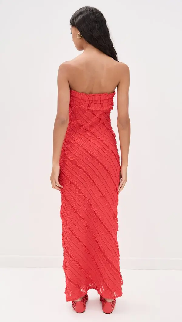 Endless Rose Strapless Ruffled Maxi Dress - Red