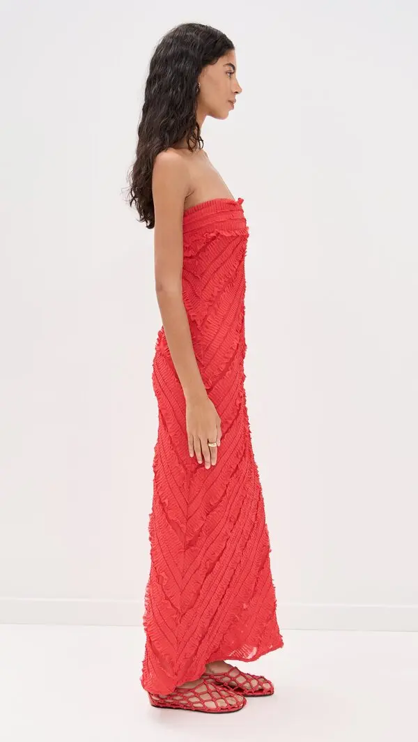 Endless Rose Strapless Ruffled Maxi Dress - Red