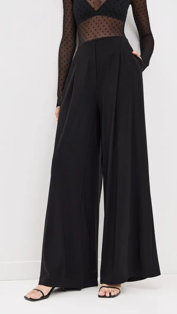 Norma Kamali Pleat Wide Leg Pants - Black