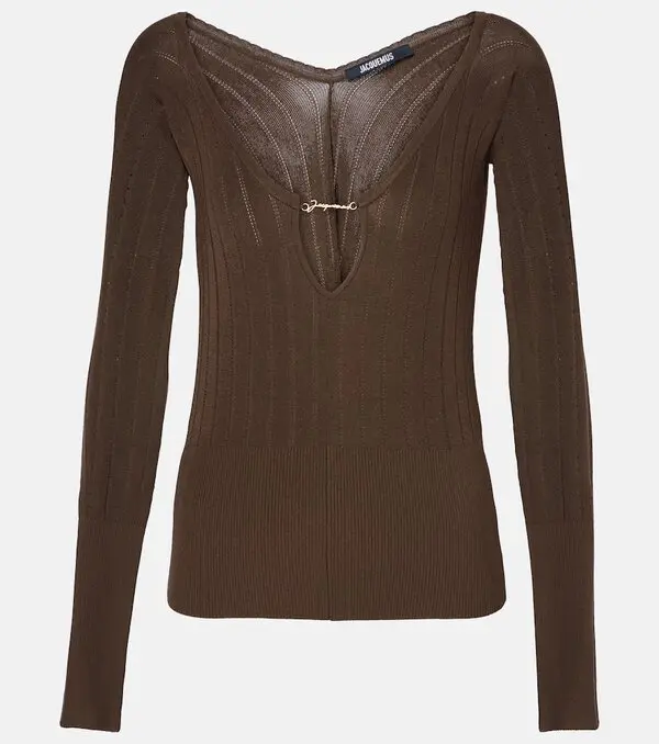 Jacquemus Pralù Logo Ribbed-knit Top - Brown
